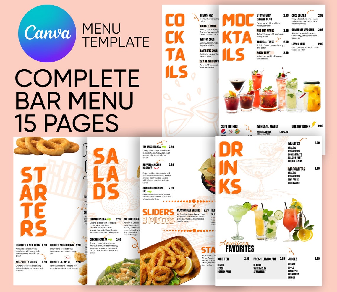 Bar Menu Template, Modern Editable Drink Menu Canva Template ...