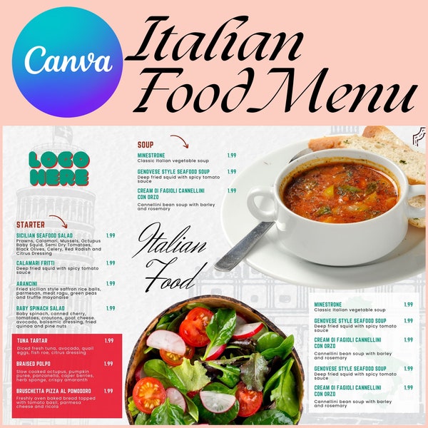 Italian Menu Canva - Etsy