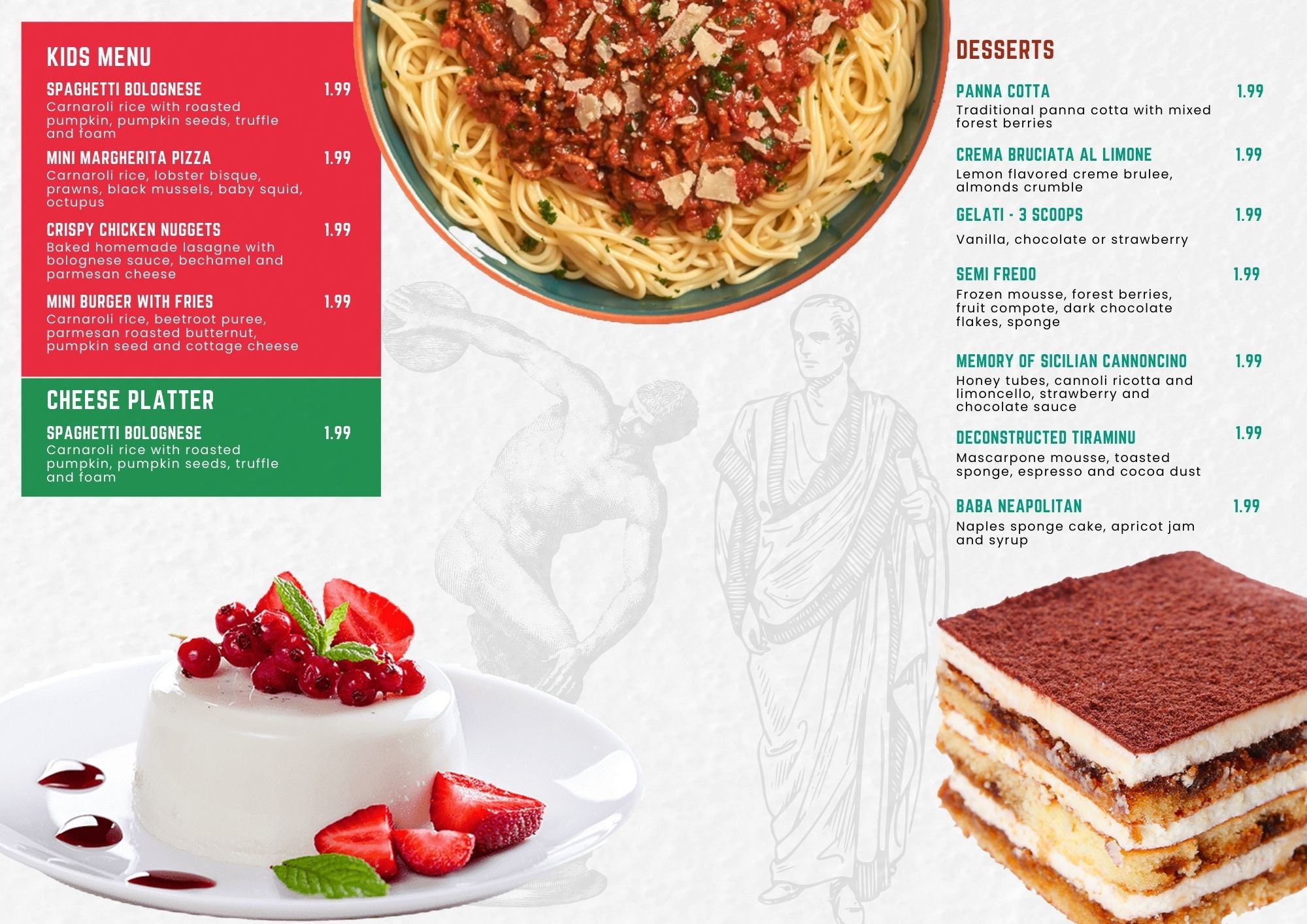 Italian Food Menu Editable Canva for Restaurant Italy Pizza, Pasta and ...
