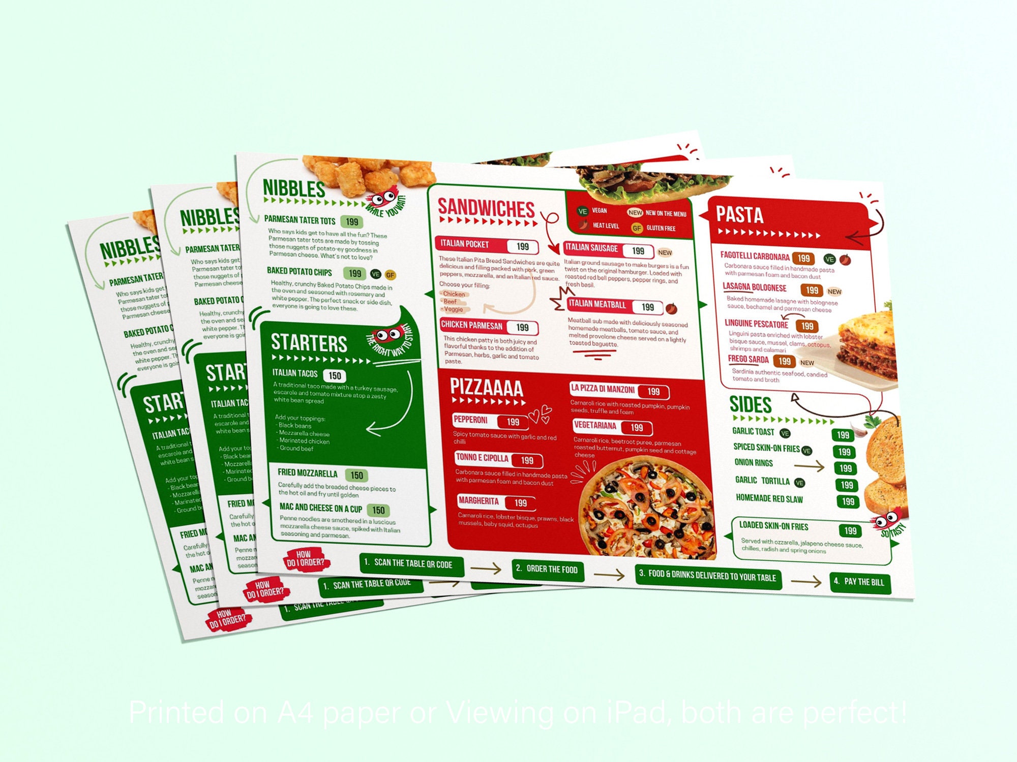Italian Food Menu Editable Canva for Restaurant Italy Pizza, Pasta and ...
