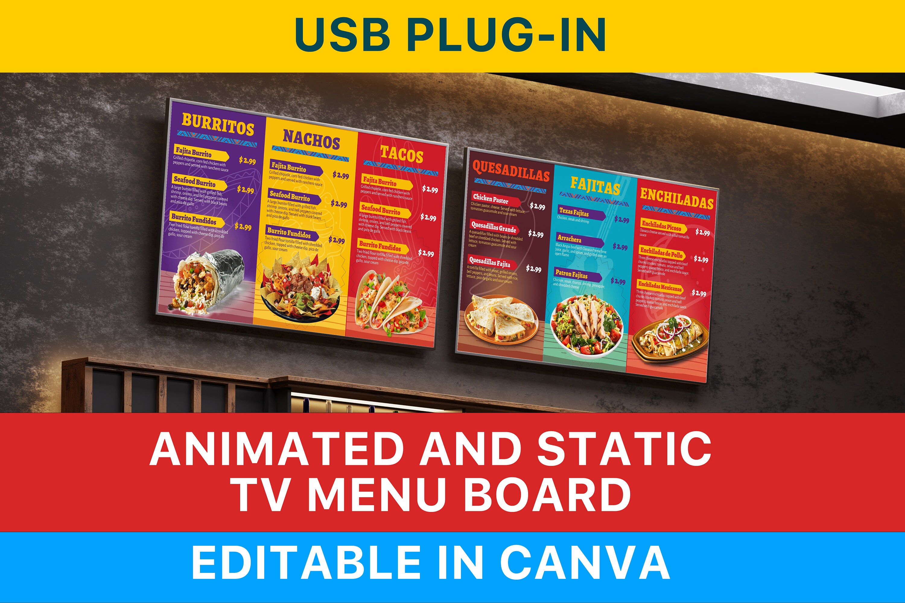 Mexican TV Menu Board for Restaurant Digital Menu Board Menu Screen ...