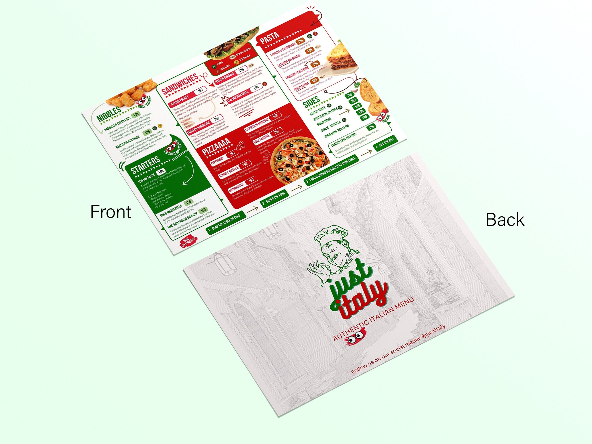 Italian Food Menu Editable Canva for Restaurant Italy Pizza, Pasta and ...