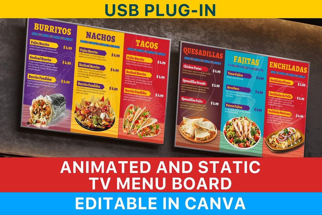 Mexican TV Menu Board for Restaurant Digital Menu Board Menu Screen ...