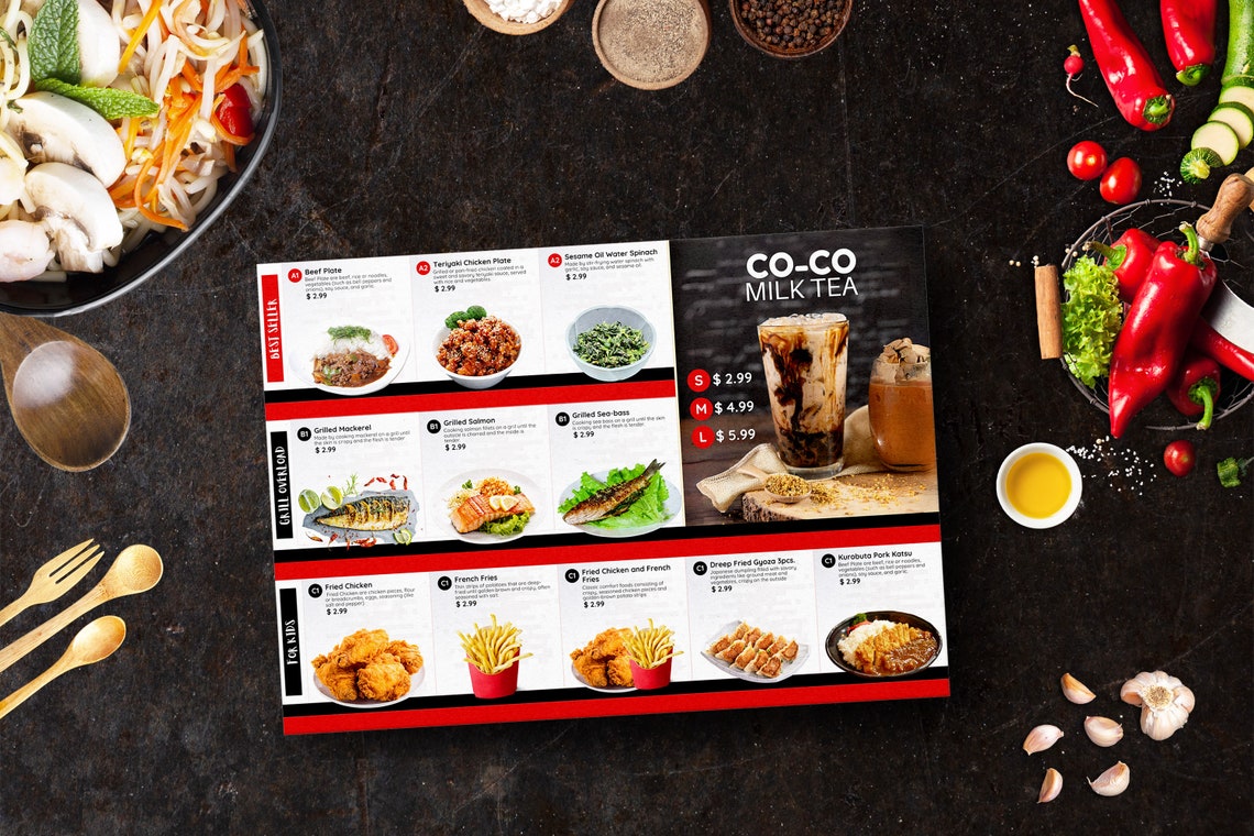 Editable Restaurant Food Menu Template for Canva, Vibrant and Delicious ...
