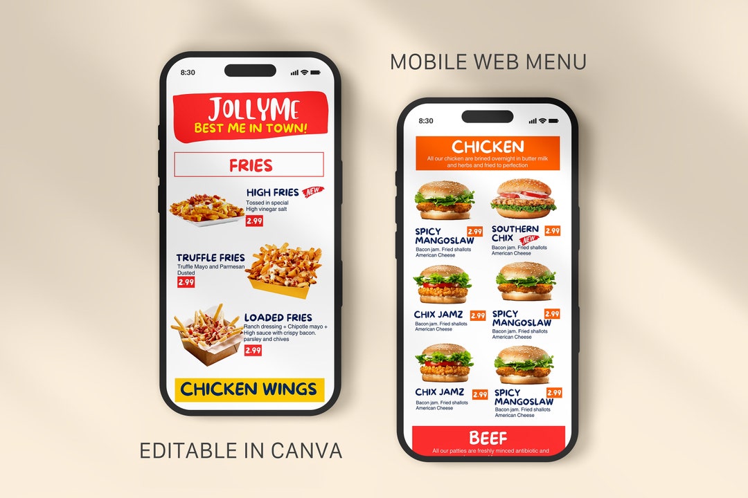 Mobile Website Menu Canva Template Food Menu QR Scan Mobile FREE ...