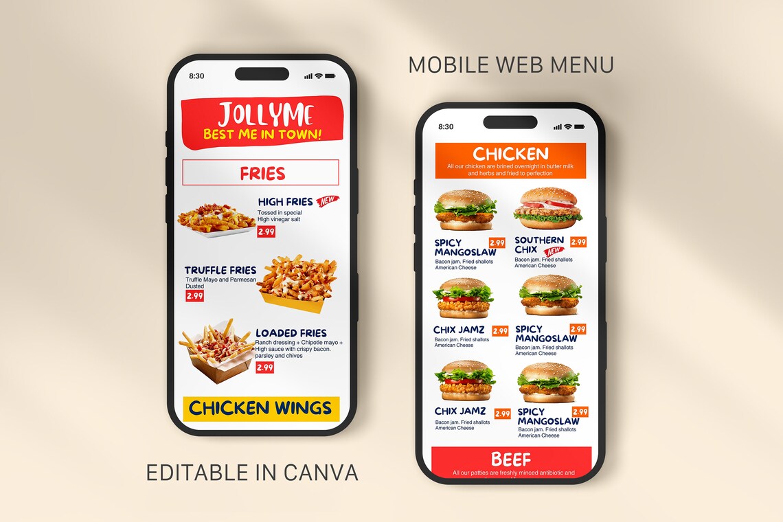 Mobile Menu Canva Template Food Menu QR Scan Mobile FREE Website Simple ...