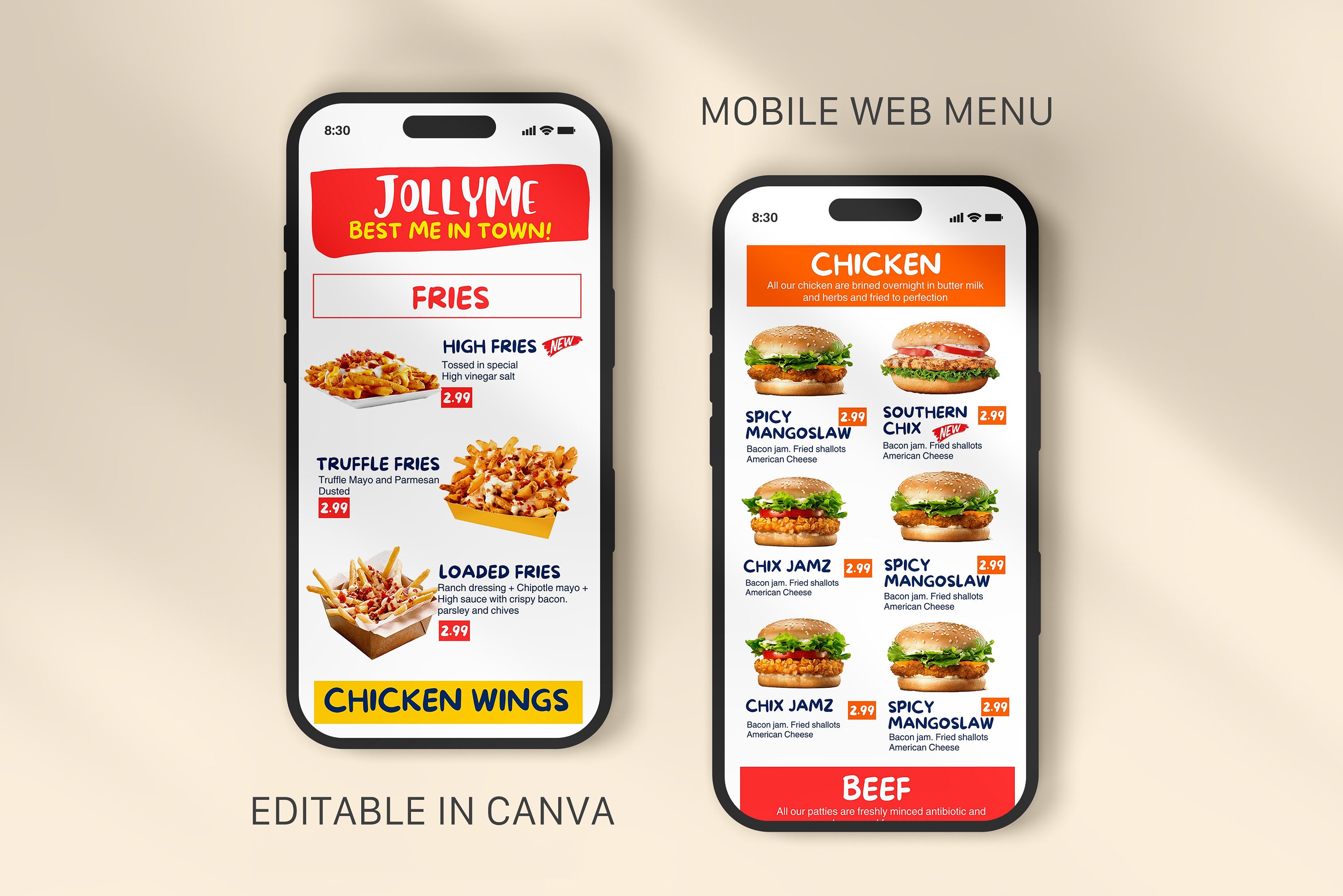 Mobile Menu Canva Template Food Menu QR Scan Mobile FREE Website Simple ...