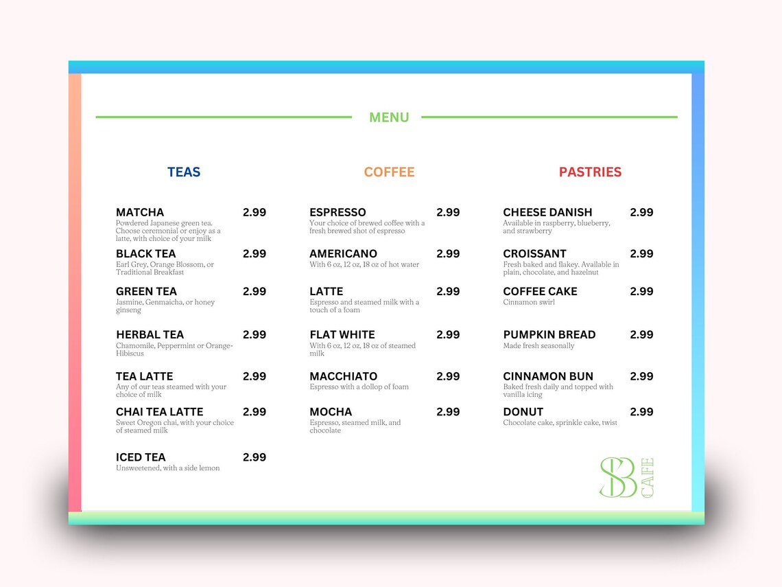 Coffee Shop Menu Template, Modern Editable Drink Menu Template ...