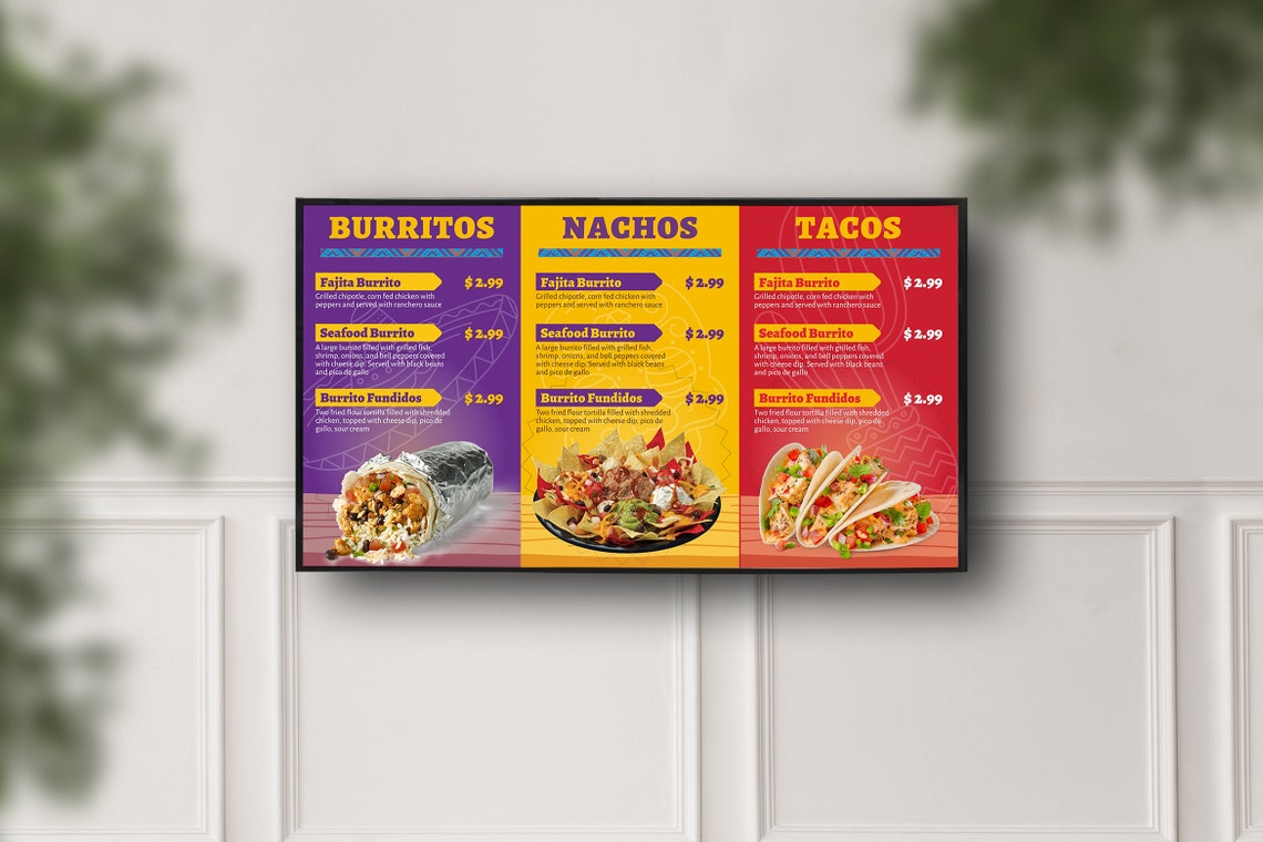 Mexican TV Menu Board for Restaurant Digital Menu Board Menu Screen ...
