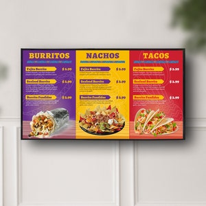 Mexican TV Menu Board for Restaurant Digital Menu Board Menu Screen ...