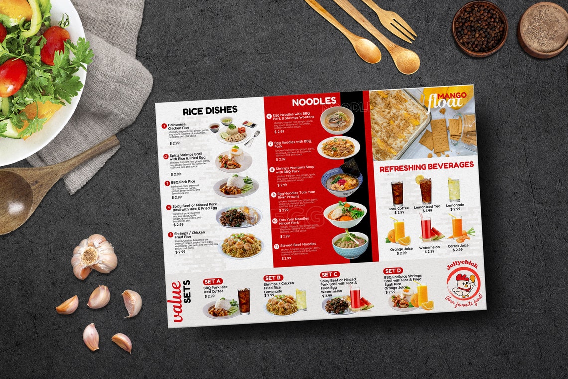 Editable Restaurant Food Menu Template for Canva, Vibrant and Delicious ...