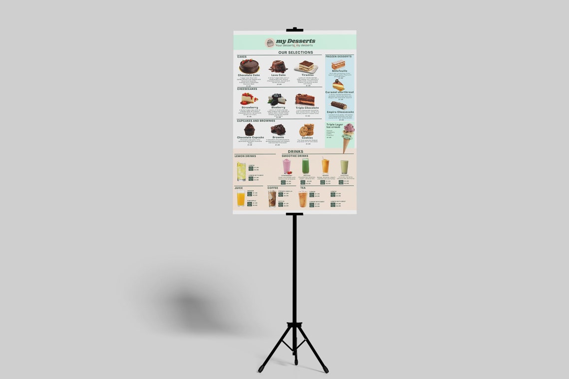 Dessert Menu Template Canva, the Dessert Sign, A4, A5, A3, A0 Portrait ...