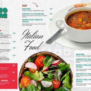 Italian Food Menu Editable Canva for Restaurant Italy Pizza, Pasta and ...