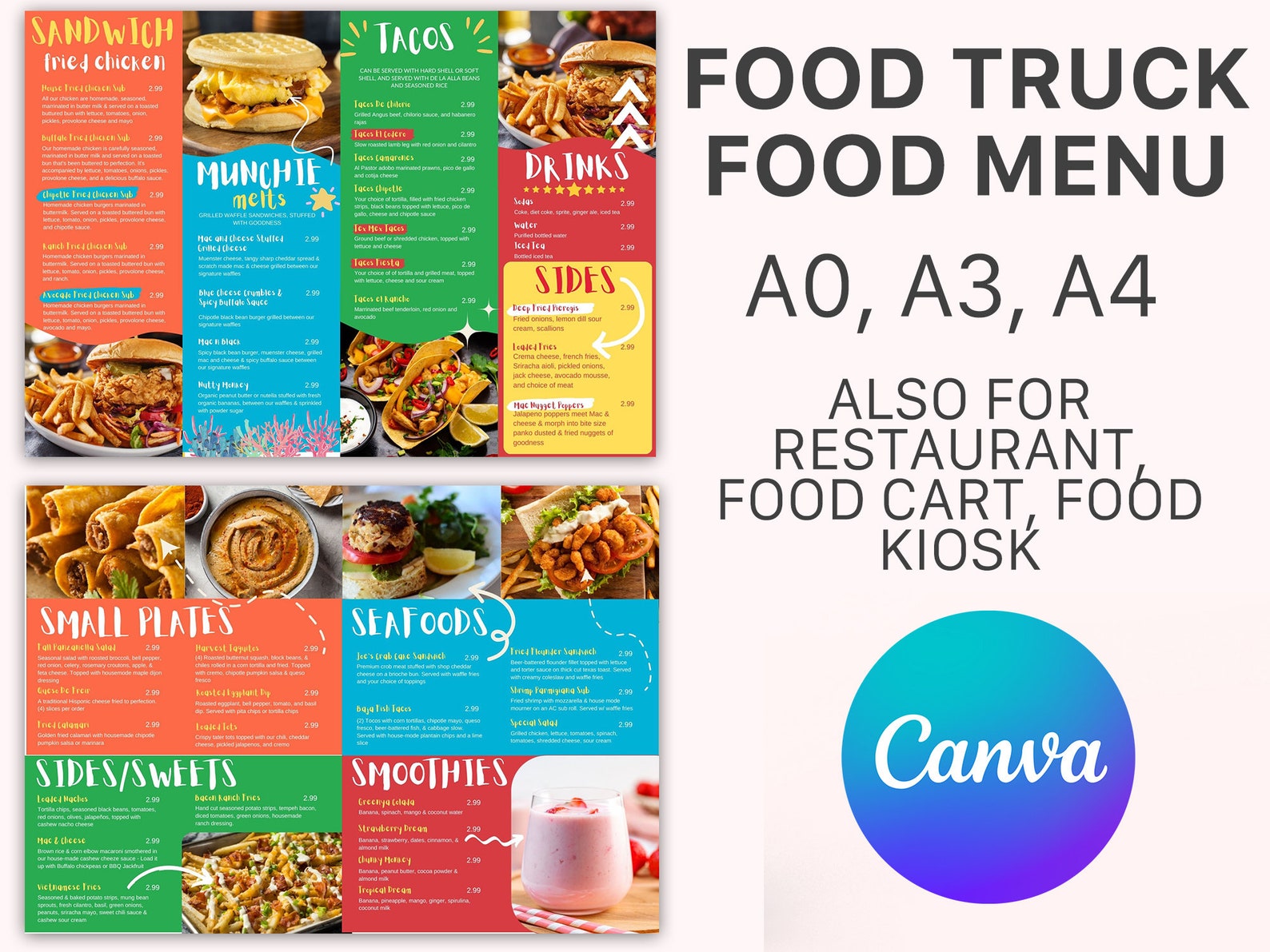 Editable Food Truck Menu Template for Canva, Vibrant and Delicious for ...