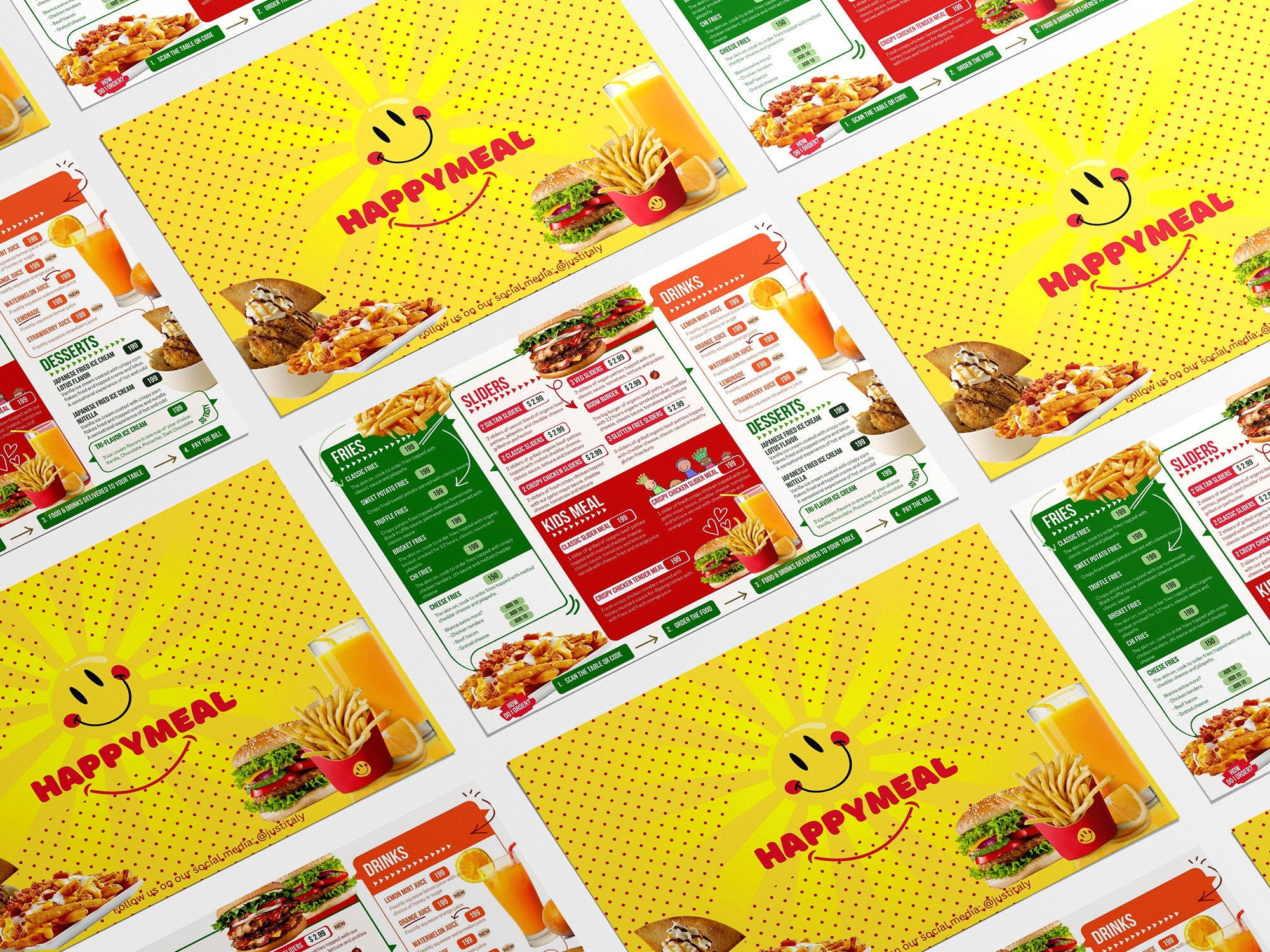 Burger and Fries Food Menu Editable Canva for Restaurant Desserts, Food ...