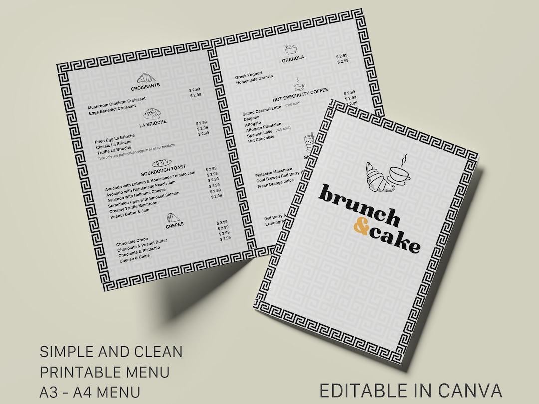 Printable Modern Menu Template Canva Restaurant Menu Template Editable ...