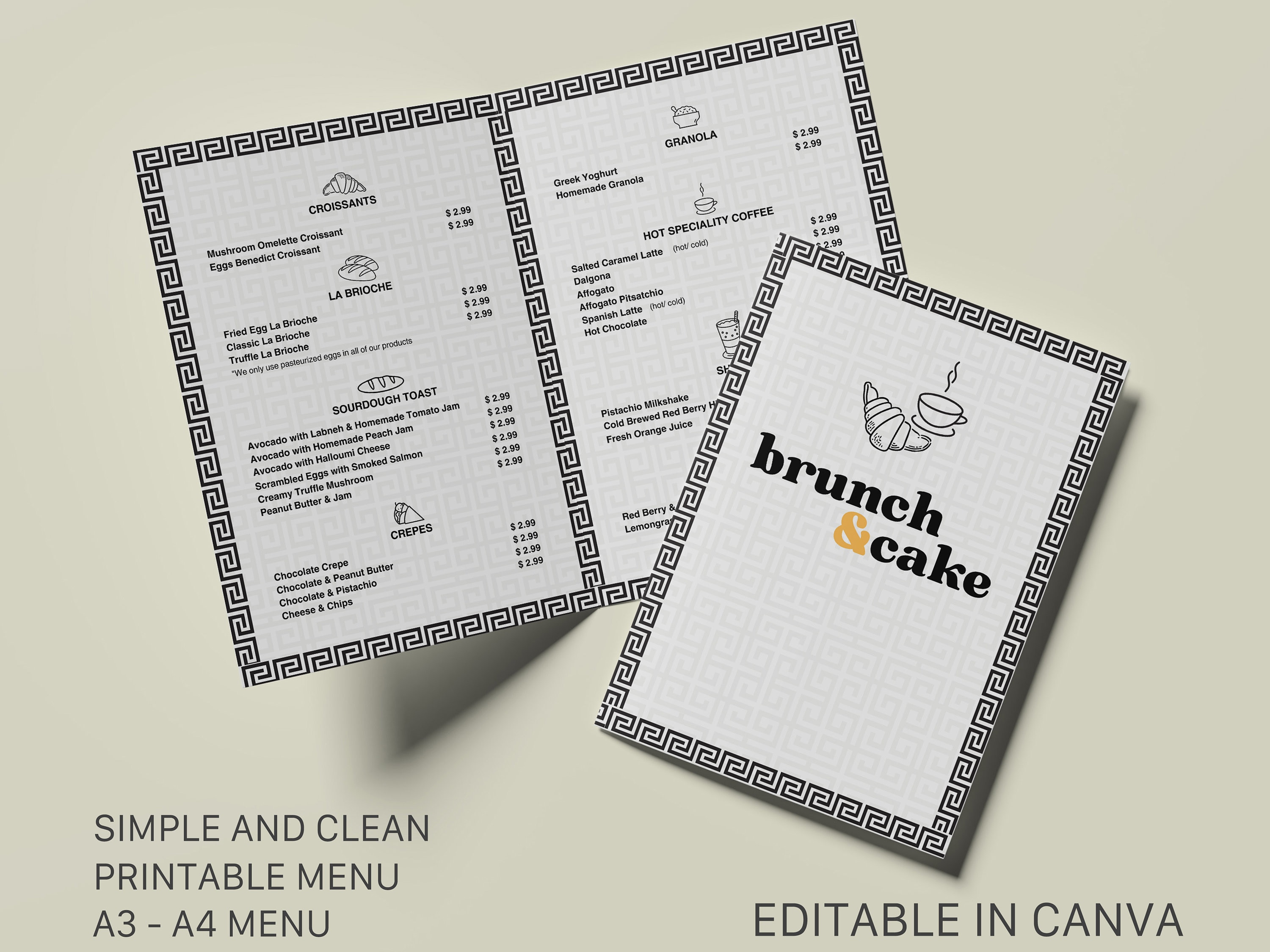 Printable Modern Menu Template Canva Restaurant Menu Template Editable ...