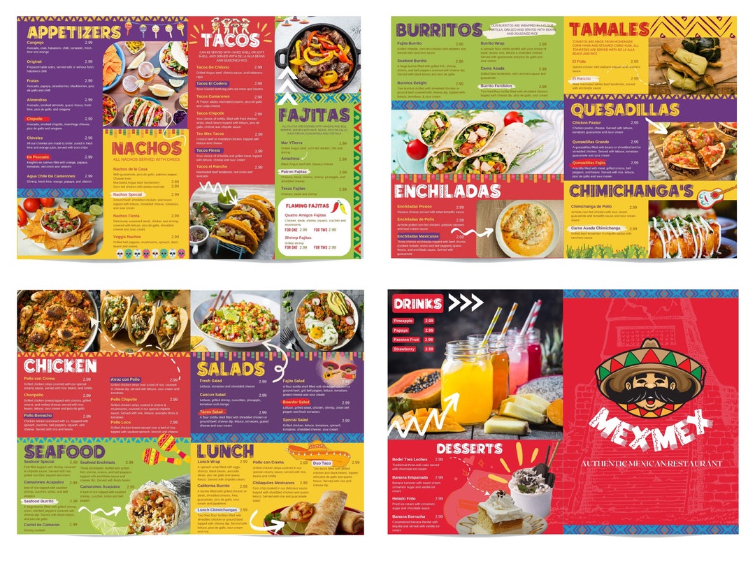 Editable Mexican Food Menu Template for Canva, Vibrant and Delicious ...