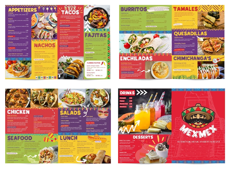 Mexican Editable Food Menu Template for Canva, Vibrant and Delicious ...