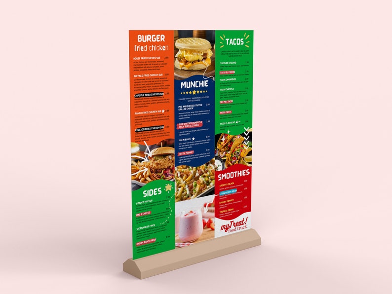 Editable Food Stand Tent Restaurant Menu Template for Canva, Vibrant ...
