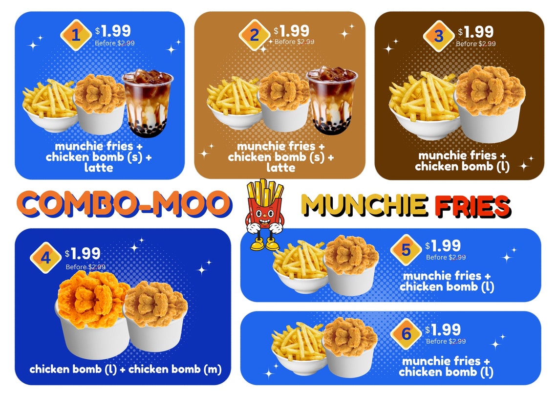 Editable Chicken and Fries Food Menu Template for Canva, Vibrant and ...
