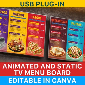 Mexican Menu Bundle Printable A4 A3 Restaurant Menu + Digital TV Menu ...