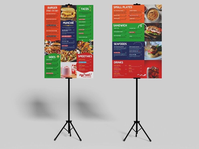 Editable Food Stand Tent Restaurant Menu Template for Canva, Vibrant ...