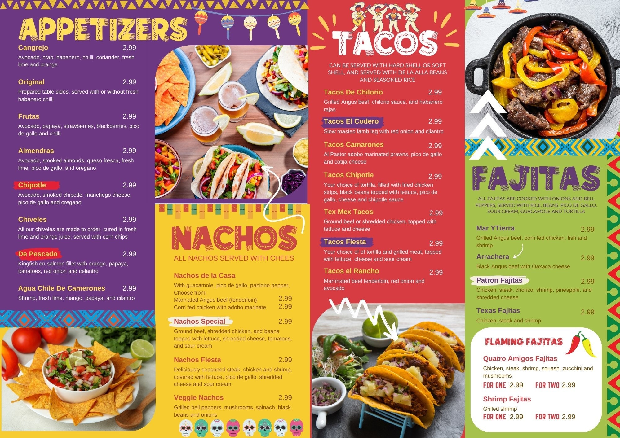 Editable Mexican Food Menu Template for Canva, Vibrant and Delicious ...