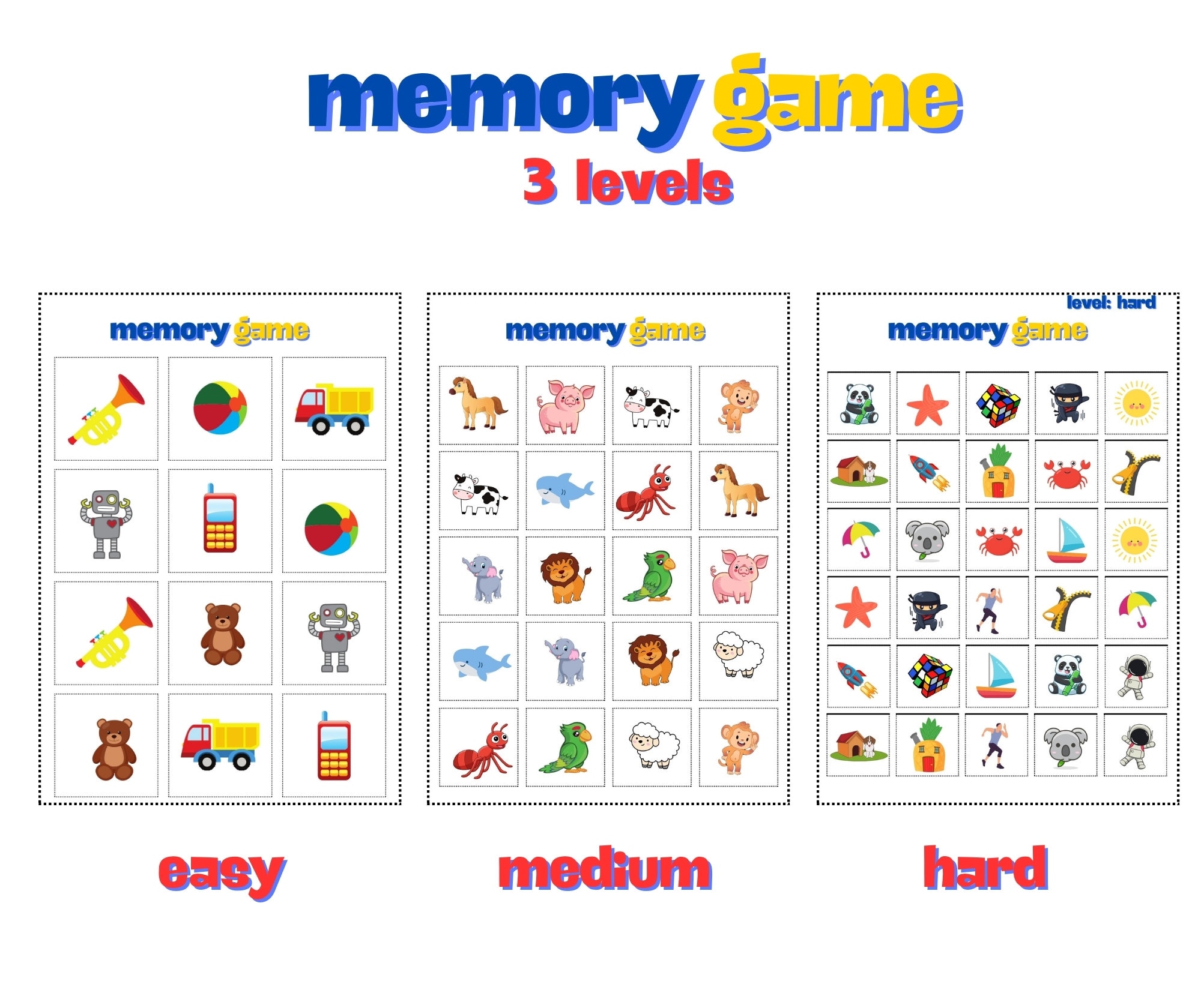 Printable Memory Game for Kids Party Celebration Birthday Christmas ...