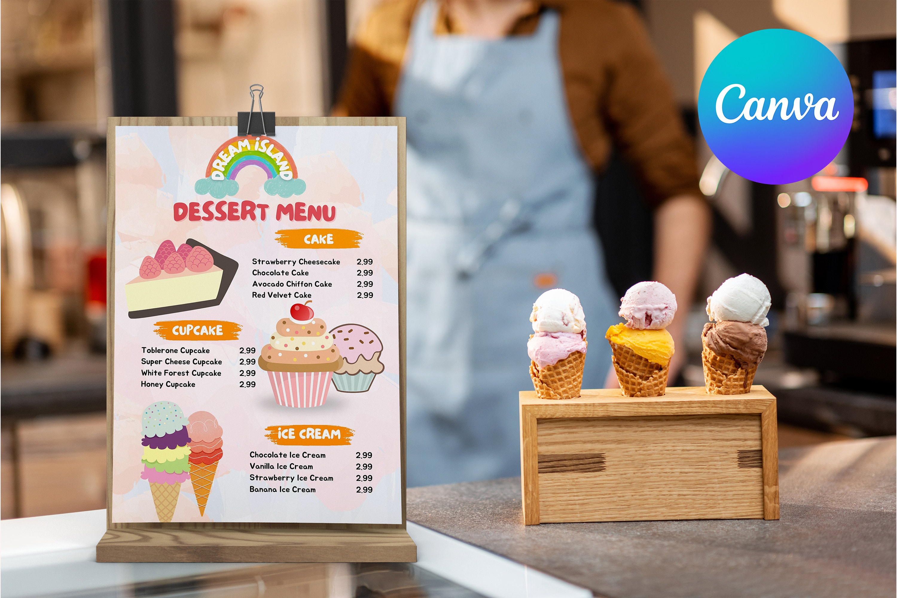 Dessert Menu Template Canva, the Dessert Sign, A4, A5, A3, A0 Portrait ...
