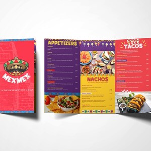 Editable Mexican Food Tri Fold Menu Template for Canva, Vibrant and ...