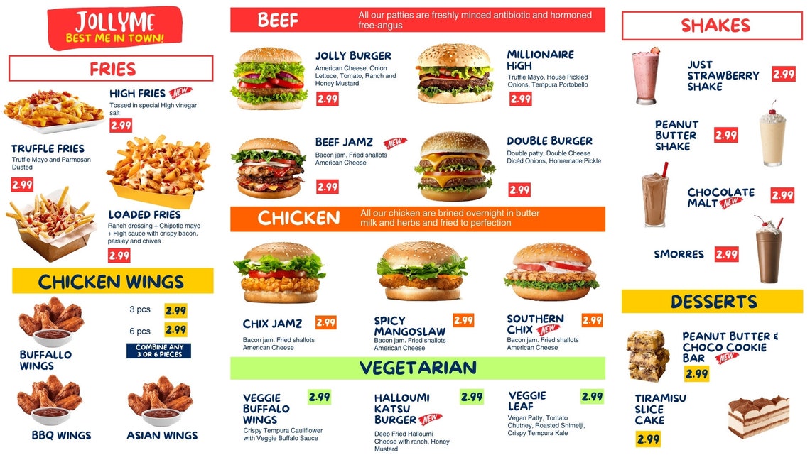 Burger and Fries Food Menu Editable Canva for Restaurant Desserts, Food ...