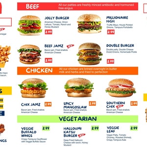 Burger and Fries Food Menu Editable Canva for Restaurant Desserts, Food ...