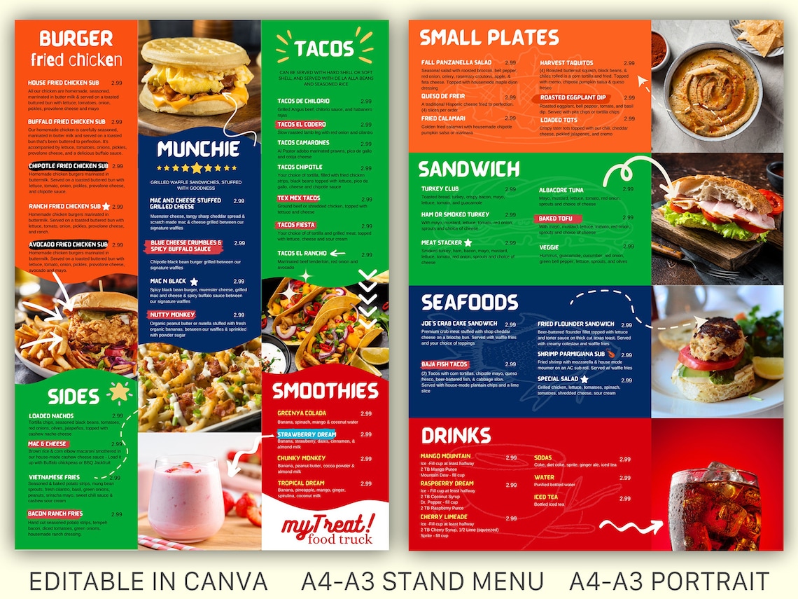 Editable Food Stand Tent Restaurant Menu Template for Canva, Vibrant ...