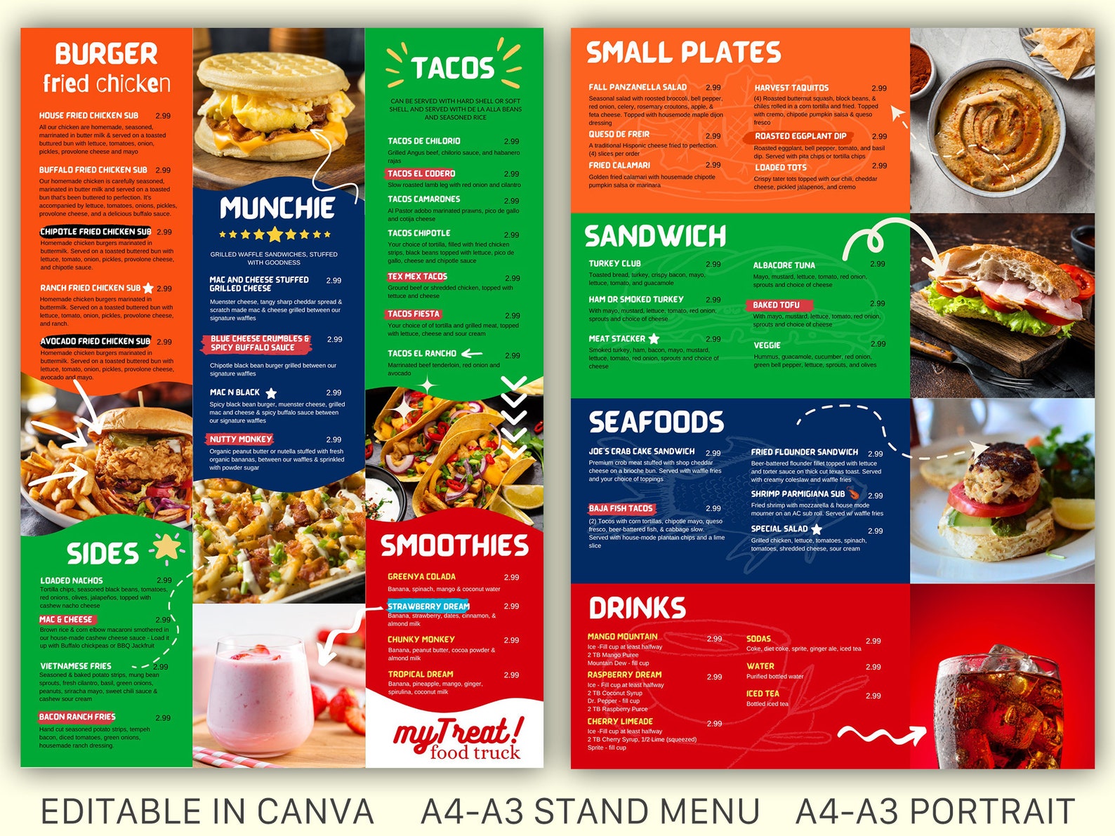 Editable Food Stand Tent Restaurant Menu Template for Canva, Vibrant ...
