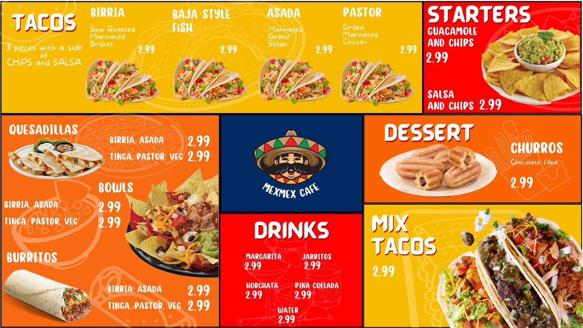 Editable Mexican Food Menu Template for Canva, Vibrant and Delicious ...