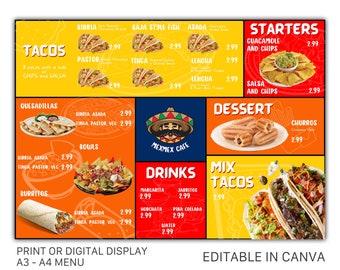 Editable Food Stand Tent Restaurant Menu Template for Canva, Vibrant ...