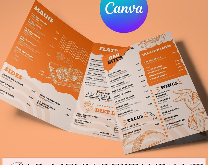 Restaurant Bar Food Menu, DIY Customizable Price List, Canva, Editable ...