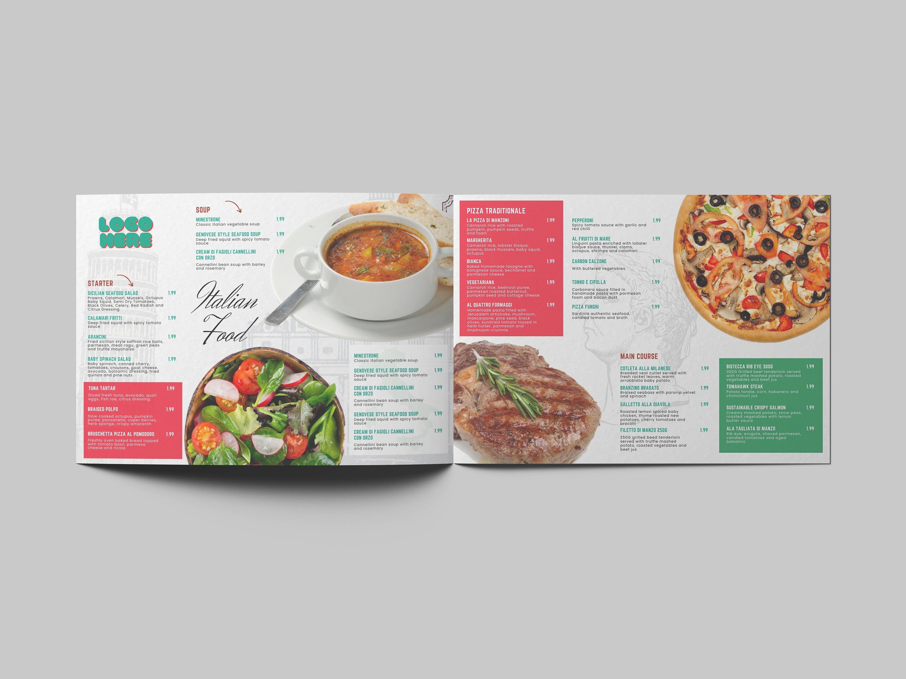 Italian Food Menu Editable Canva for Restaurant Italy Pizza, Pasta and ...