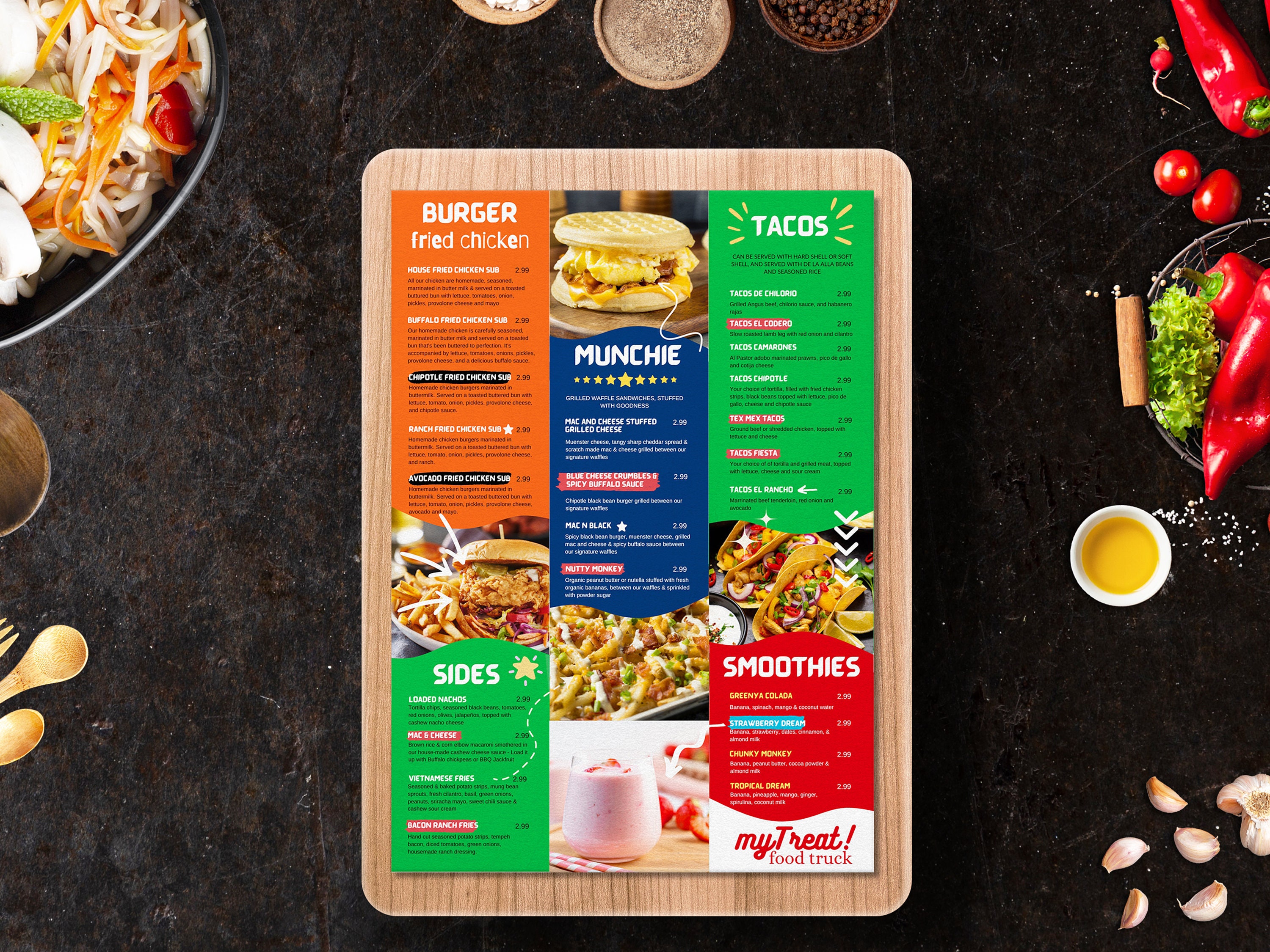 Editable Food Stand Tent Restaurant Menu Template for Canva, Vibrant ...
