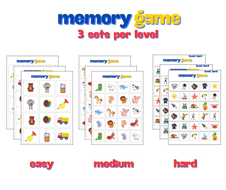 Printable Memory Game for Kids Party Celebration Birthday Christmas ...