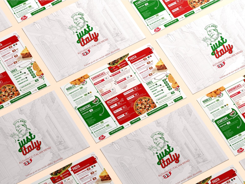 Italian Food Menu Editable Canva for Restaurant Italy Pizza, Pasta and ...