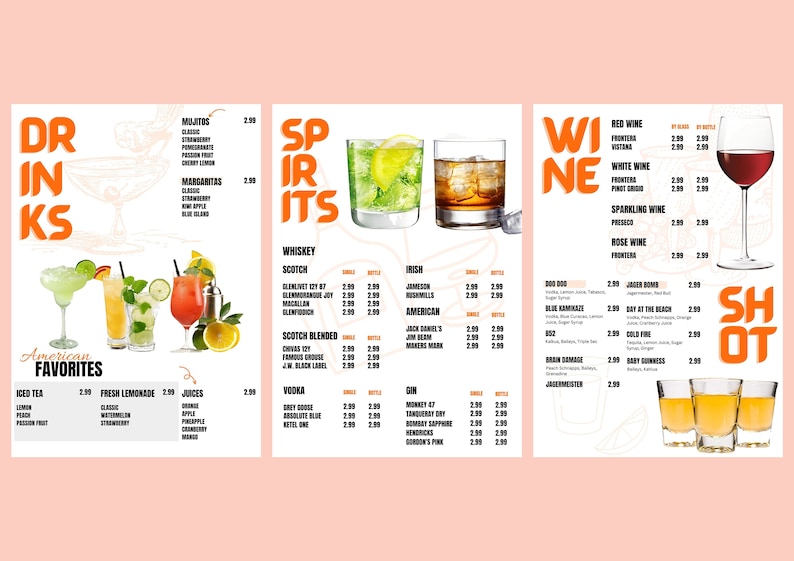 Bar Menu Template, Modern Editable Drink Menu Canva Template ...
