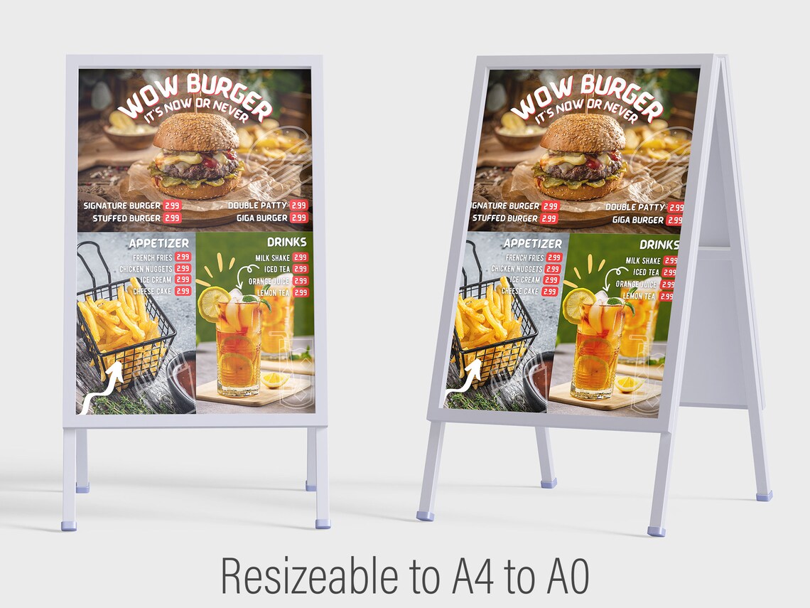 Restaurant Menu Editable Simple A4 Stand, Canva Template, Burger Menu ...