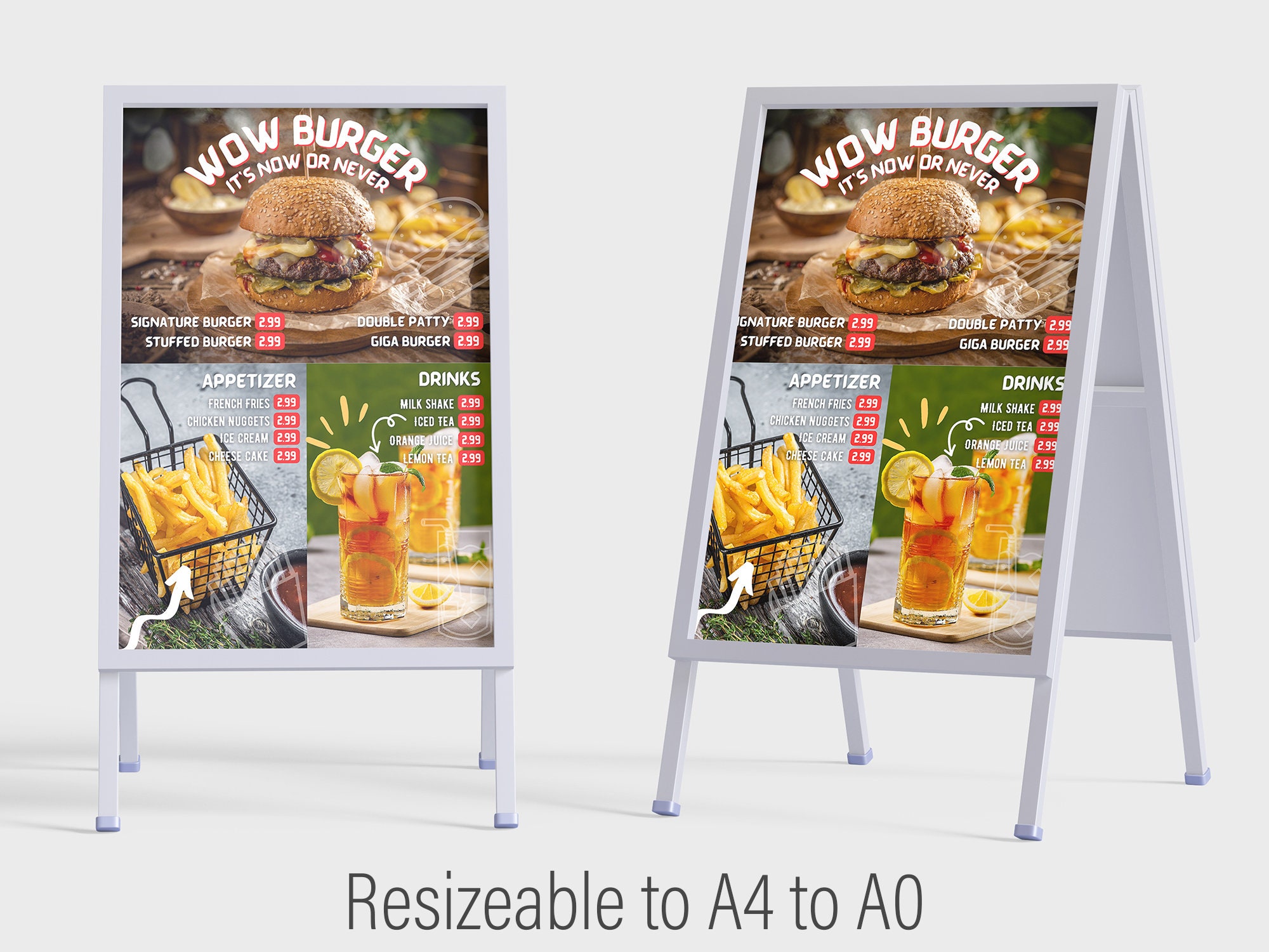 Restaurant Menu Editable Simple A4 Stand, Canva Template, Burger Menu ...