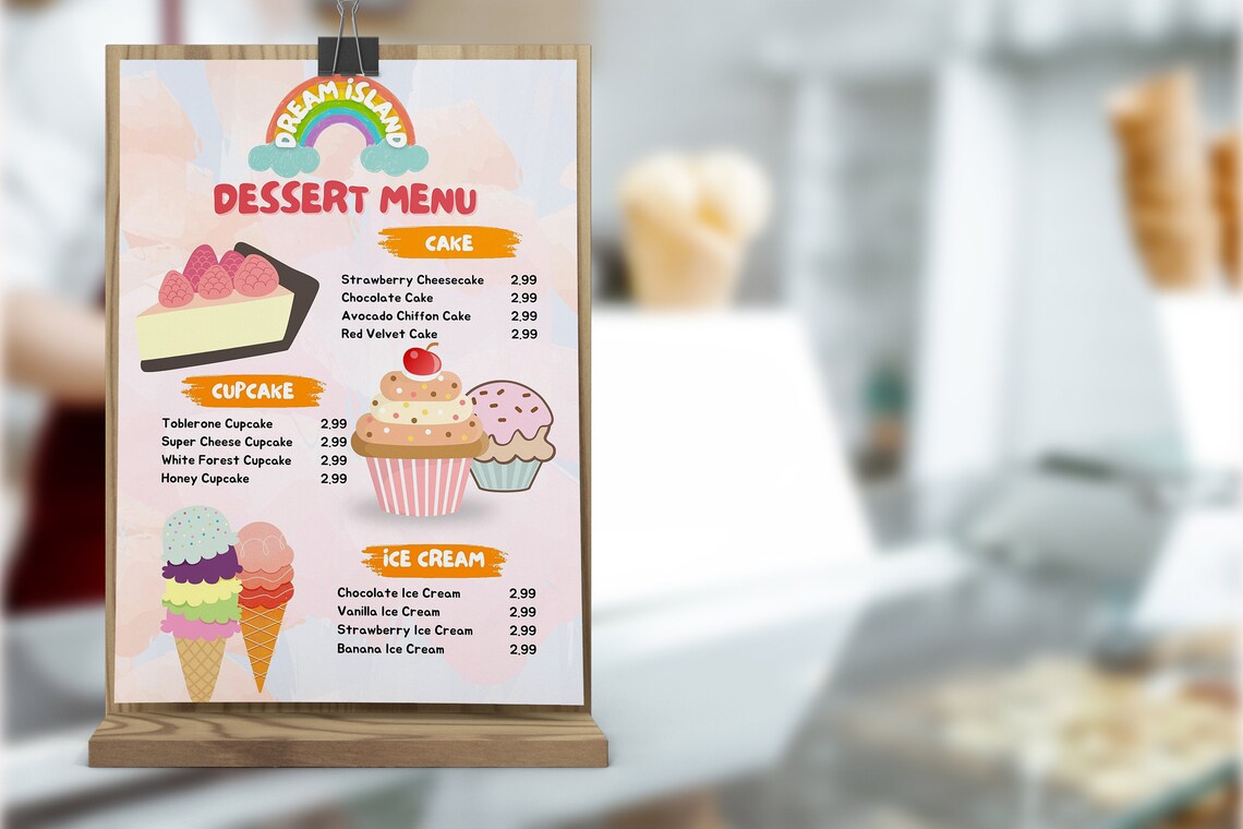 Dessert Menu Template Canva, the Dessert Sign, A4, A5, A3, A0 Portrait ...