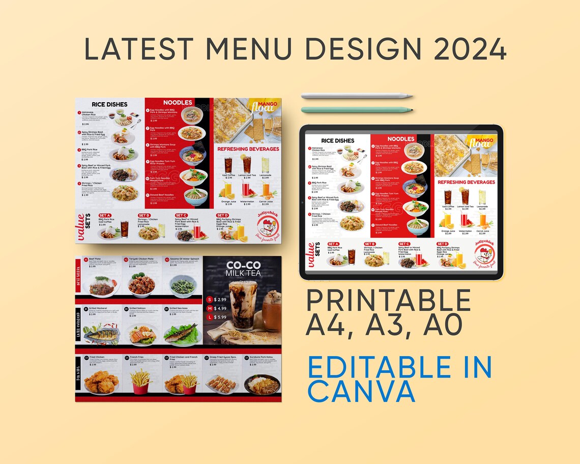 Editable Restaurant Food Menu Template for Canva, Vibrant and Delicious ...