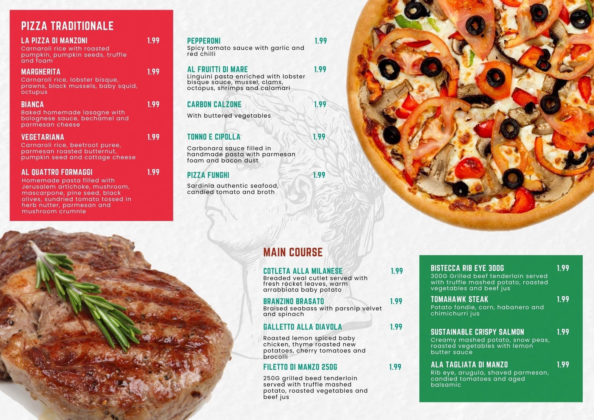 Italian Food Menu Editable Canva for Restaurant Italy Pizza, Pasta and ...