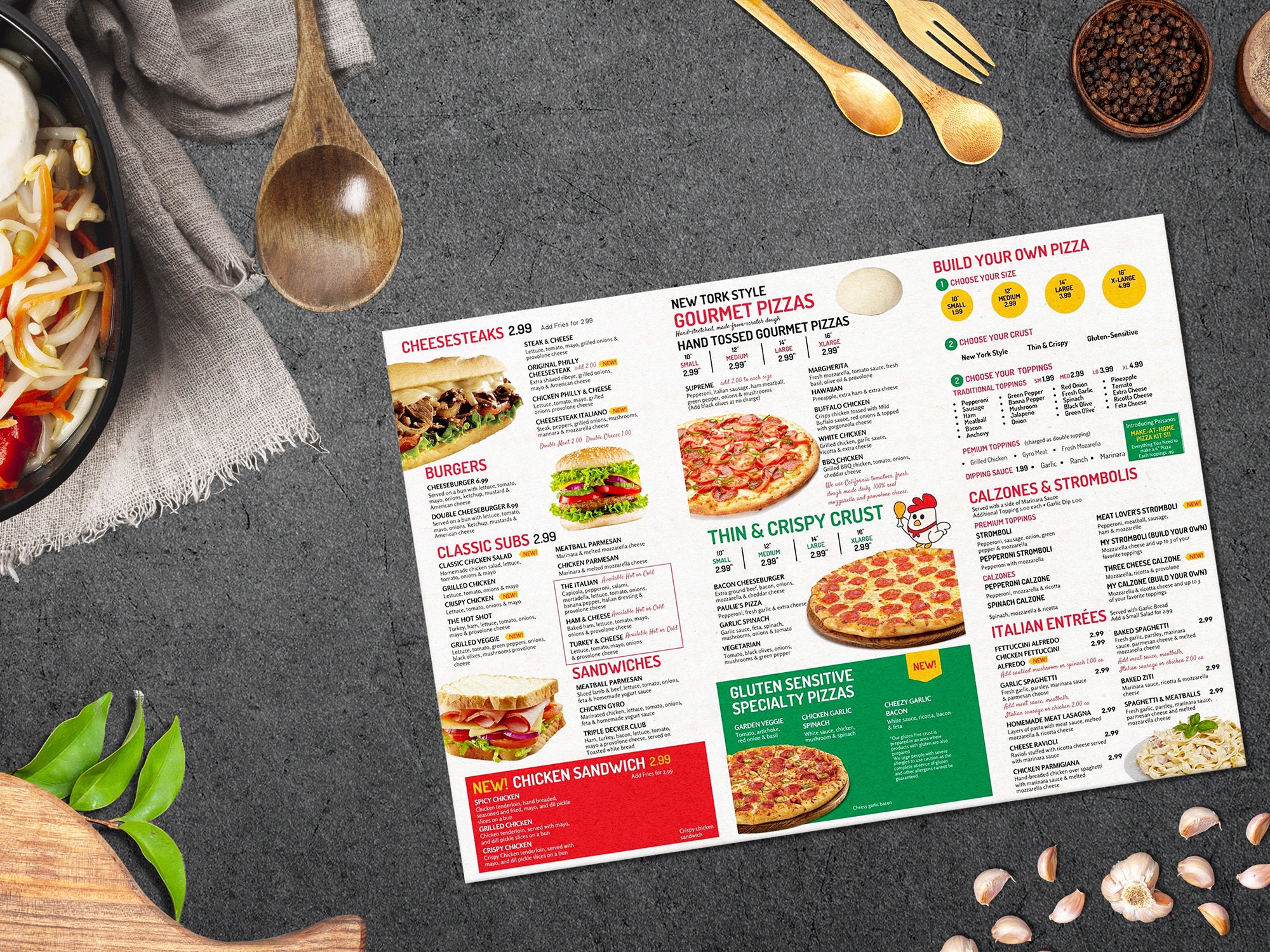 Editable Trifold Food Menu Template for Canva Vibrant and Delicious for ...