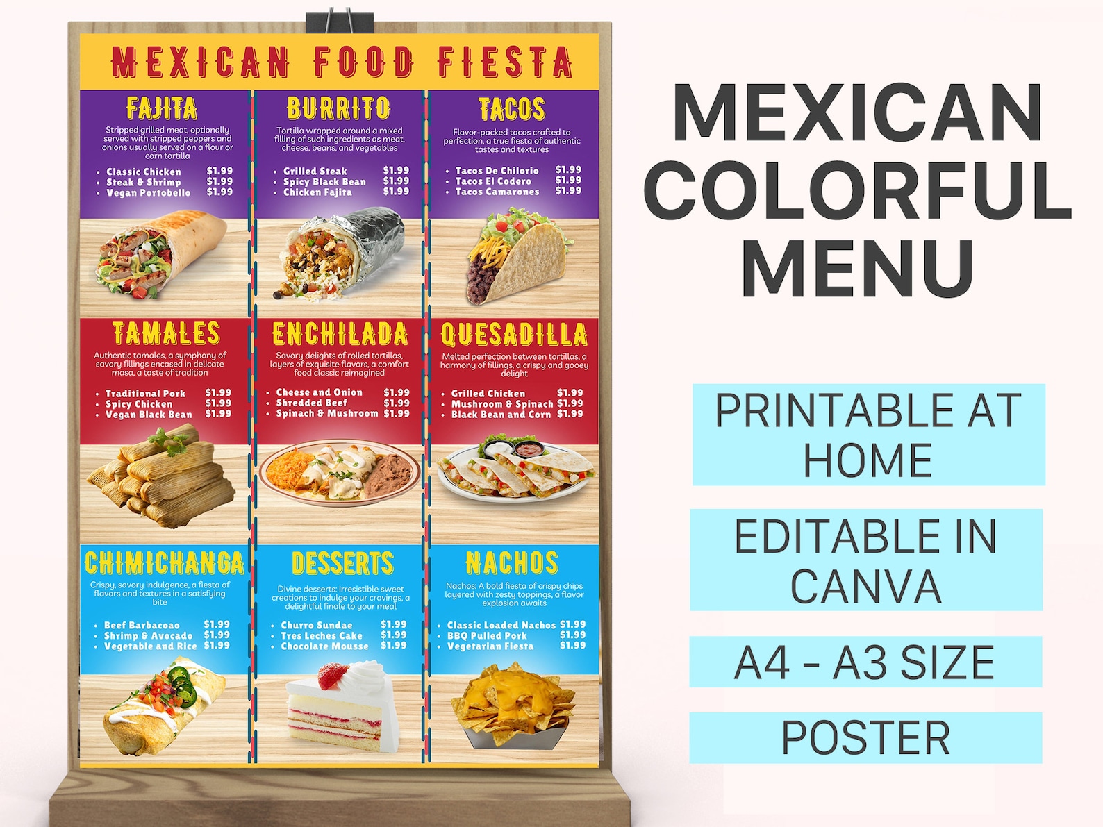 Editable Mexican Food Menu Template for Canva, Vibrant and Delicious ...